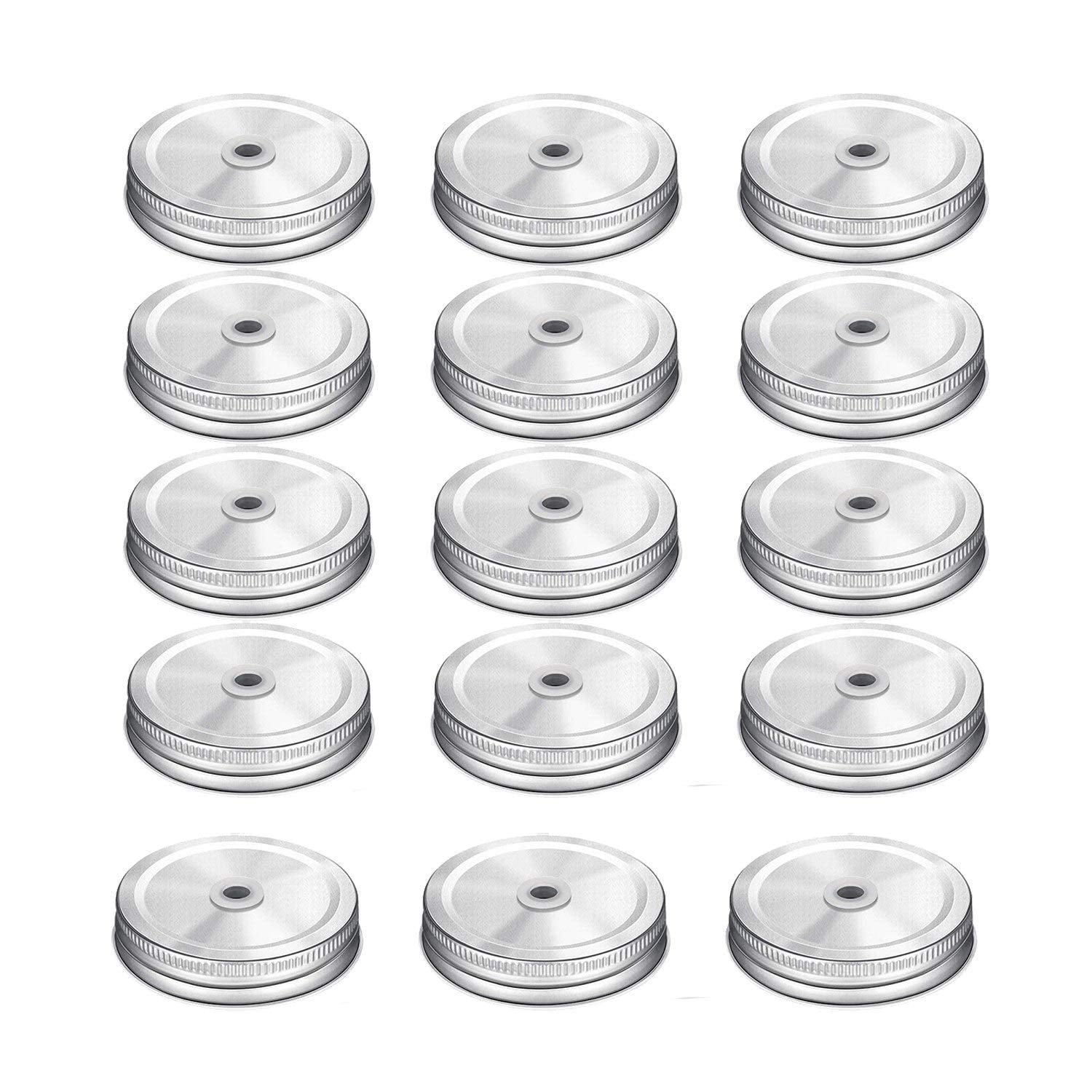 15 Packs Steel Regular Mouth Mason Silver Jar Lids with Straw Hole ...