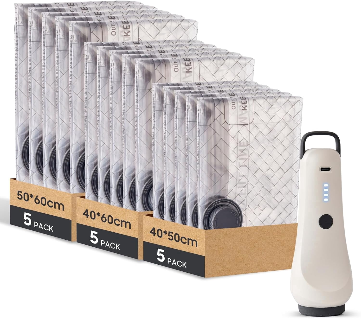 15 Packs Vacuum Bags for Travel with Wireless Pump, 3 Combo Sizes ...