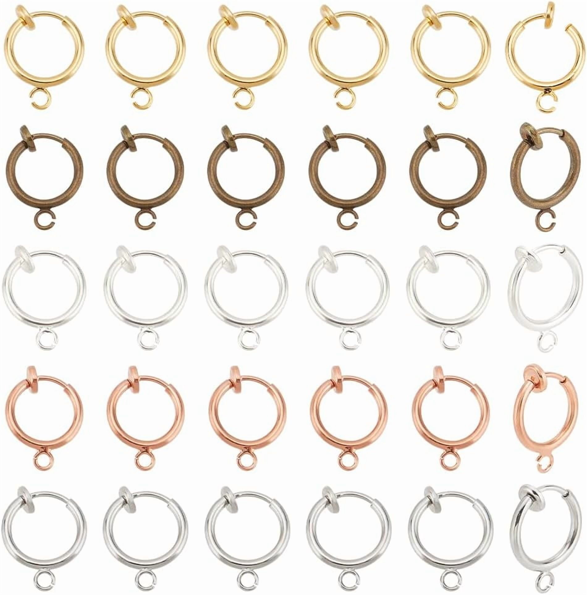 15 Pairs 5 Colors 11mm Round Brass Clip-on Hoop Earrings for Ears DIY ...