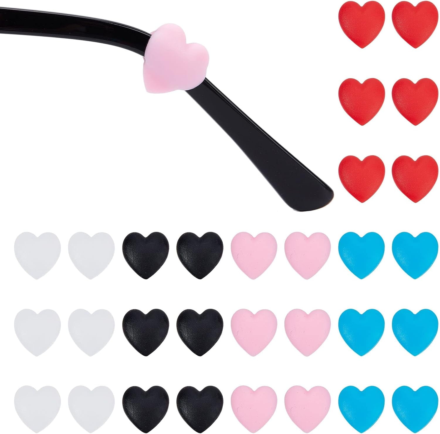 15 Pairs 5 Colors Silicone Eyeglasses Retainer Heart Eyewear Glasses ...