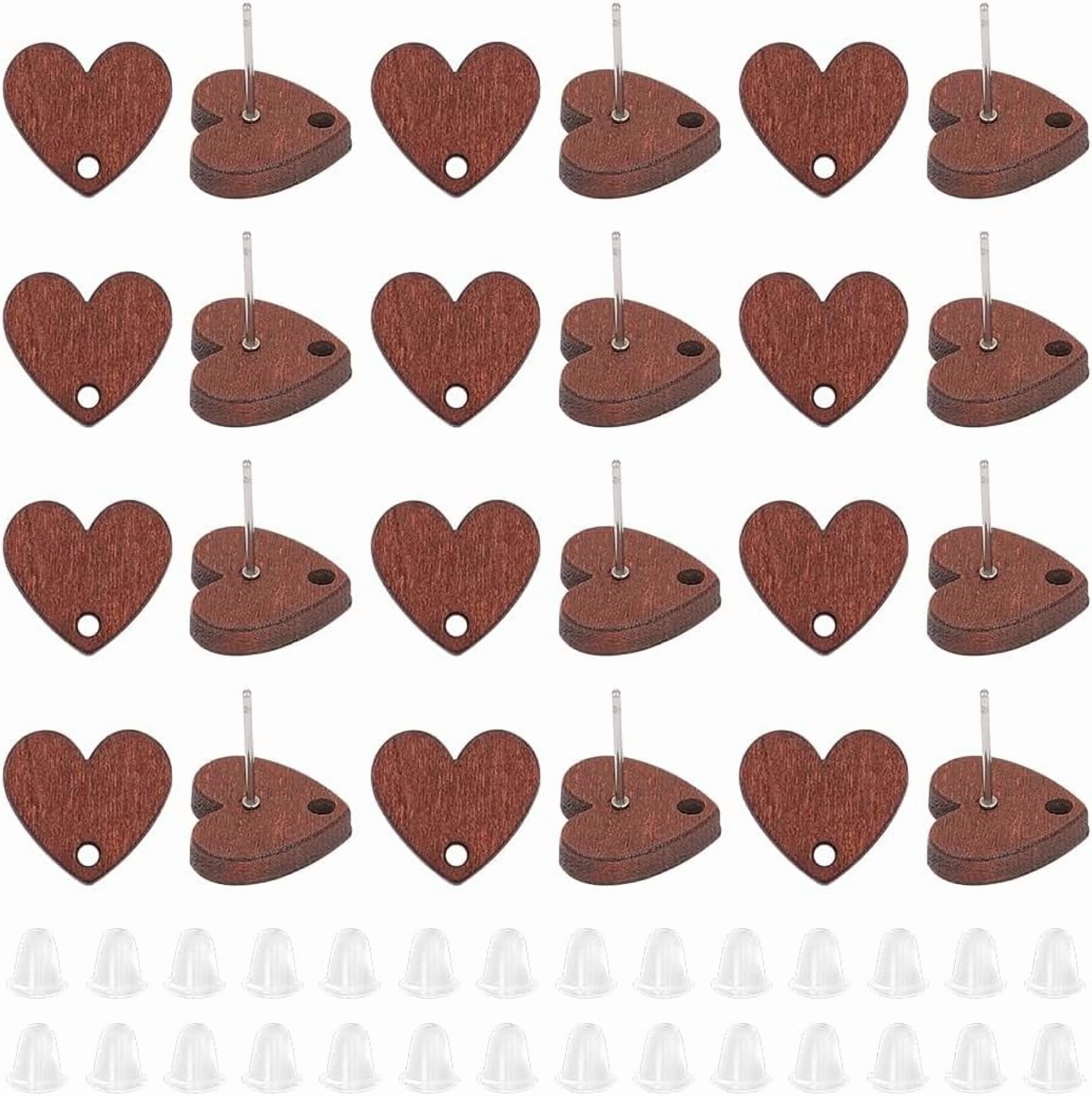 15 Pairs Heart Wood Stud Earring Findings Vintage Coconut Brown Wood ...