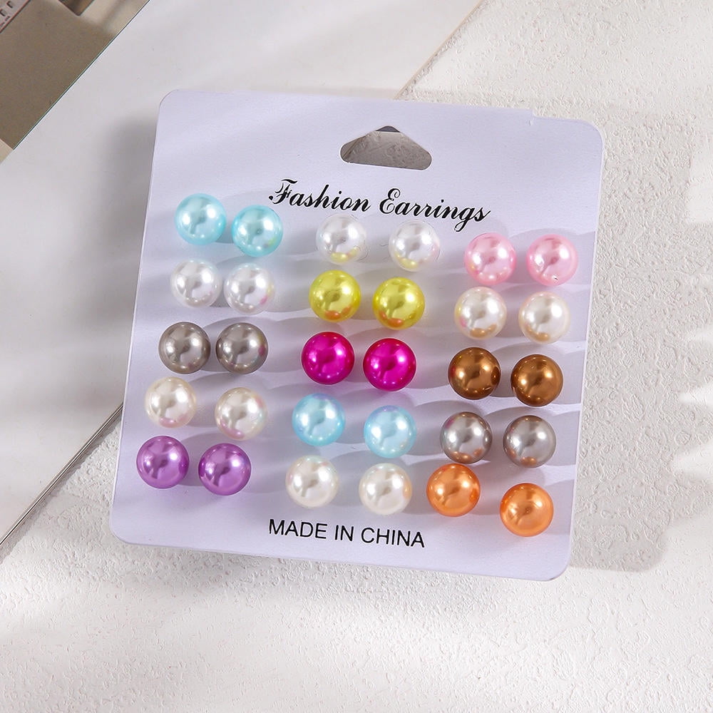 15 Pairs/Set Simple Colorful Imitation Pearl Stud Earrings For Women ...