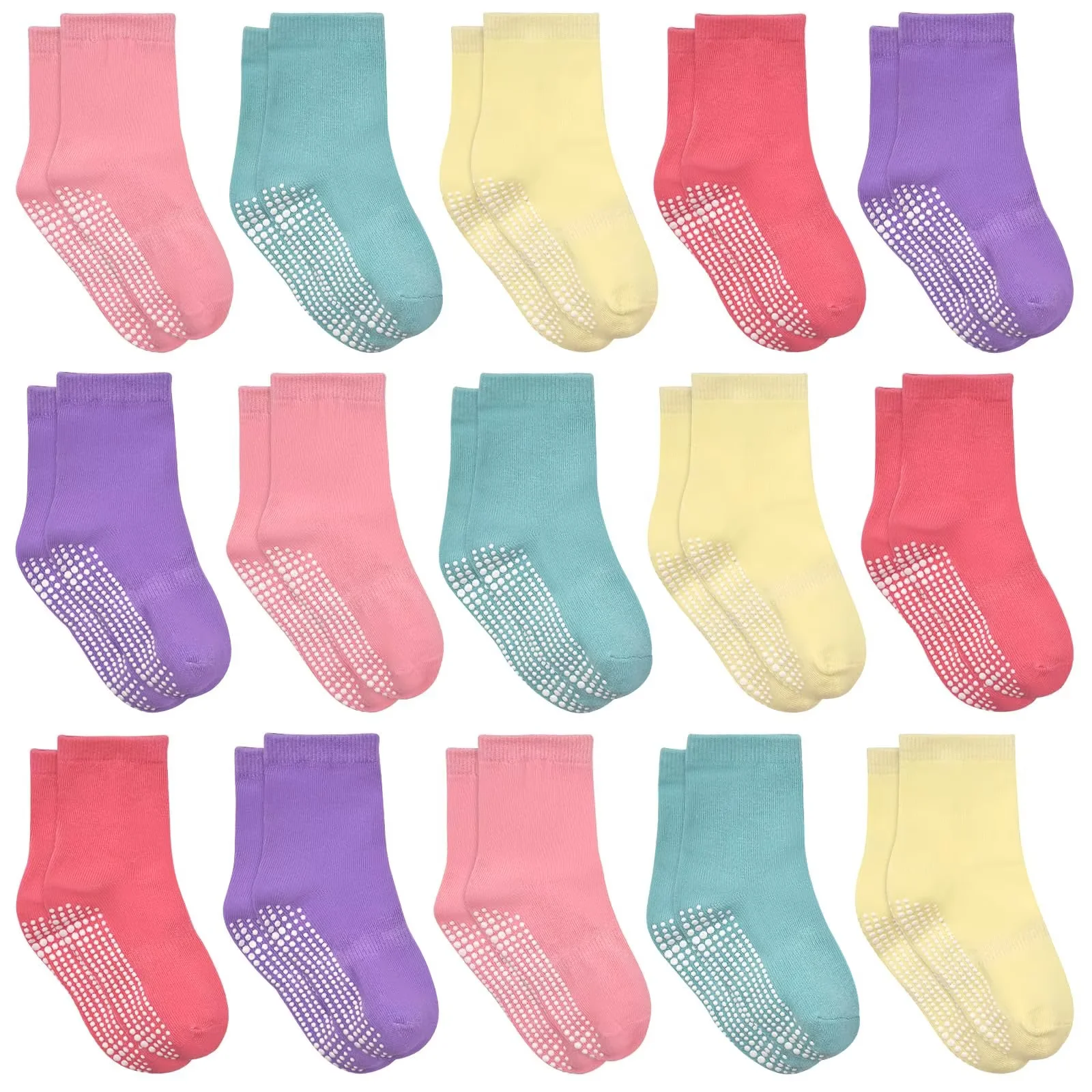 15 Pairs Toddler Socks for Girls Non-Slip Crew Anti Slip Sticky Socks ...