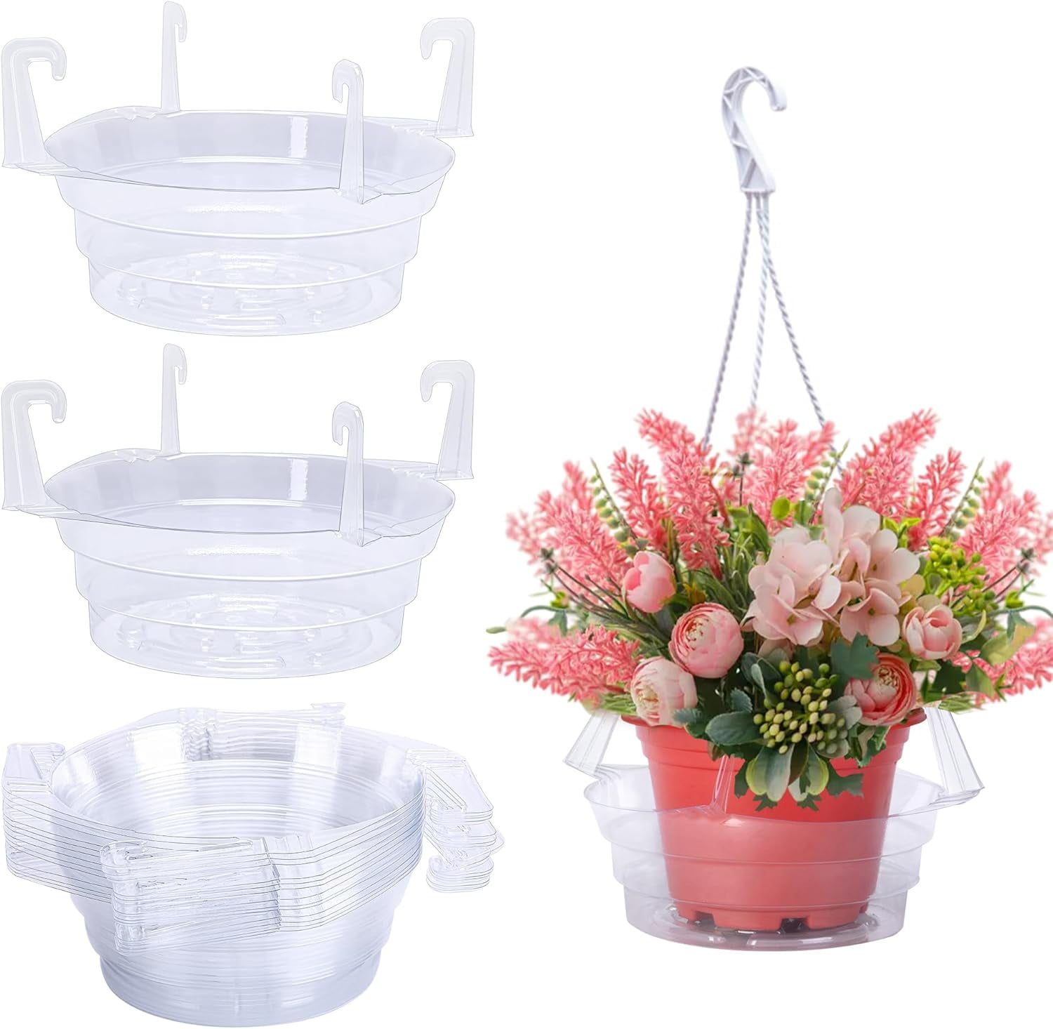 15 Pcs 10 Inch Hanging Plant Water Catcher-Clear Plastics Plant Water ...