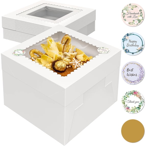 15 Pcs 10x10x8 Inch Tall Cake Boxes with Window, White Square ...