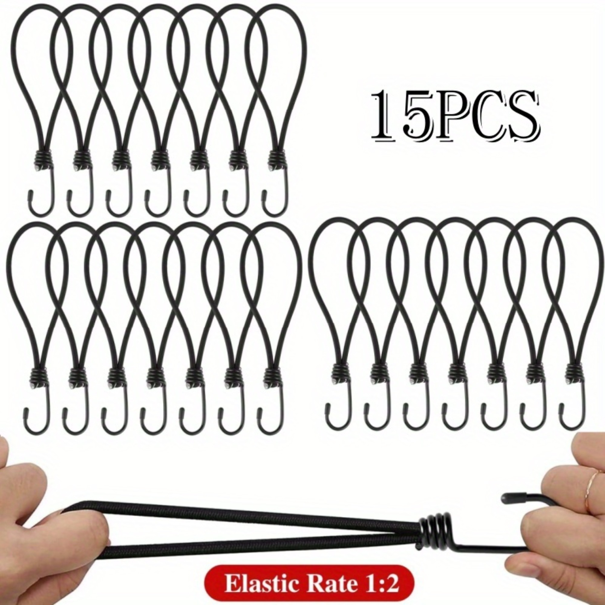 15 Pcs 25cm Elastic Bungee Cords with Metal Hooks, Heavy Duty Rubber ...