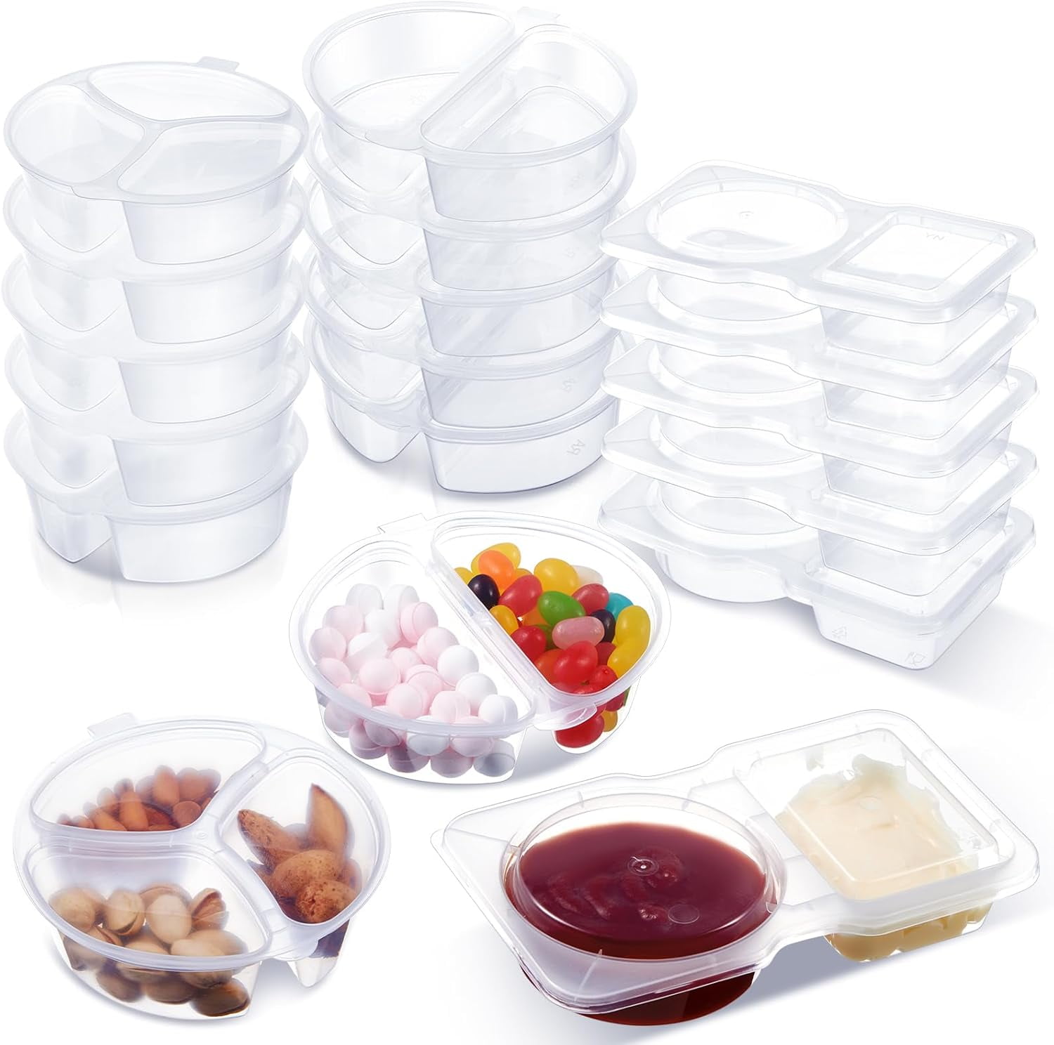 15 Pcs 3 Shapes 5 oz Mini 2 Compartment Reusable Snack Containers with ...