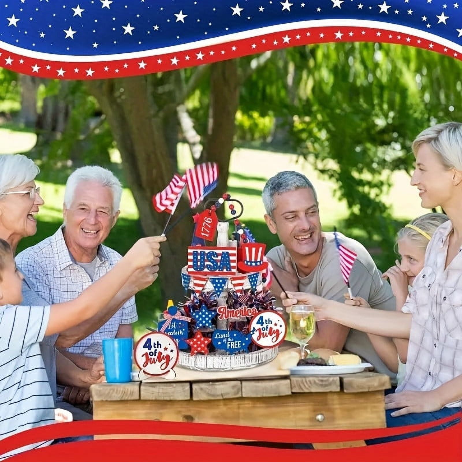 15 Pcs 4th of July Patriotic Tiered Tray Decoration Independence Day ...