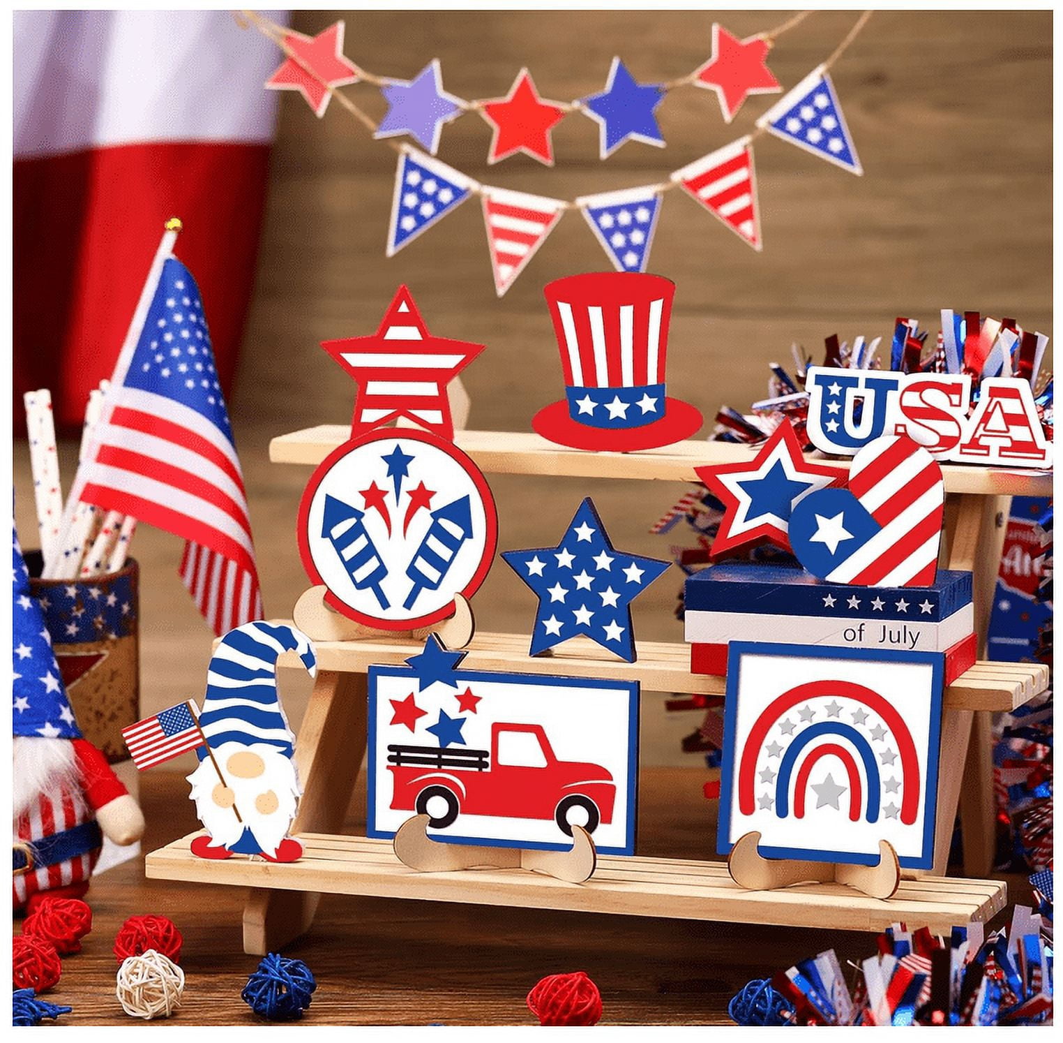 15 Pcs 4th of July Tiered Tray Decor Patriotic Table Decor Memorial Day ...