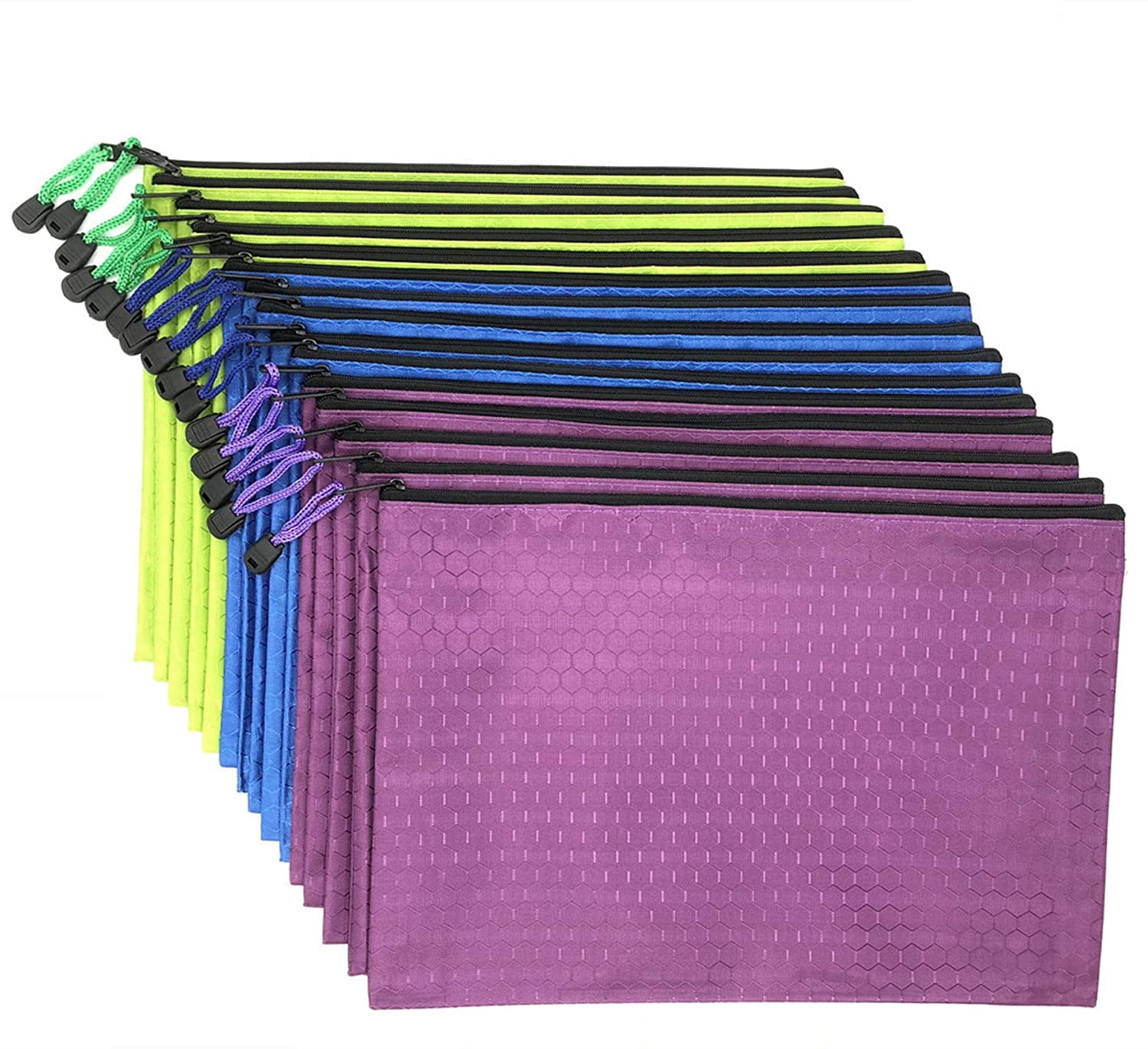 15 Pcs A4 Size Zipper File Bags 3 Colors Waterproof Oxford Bag Use for ...