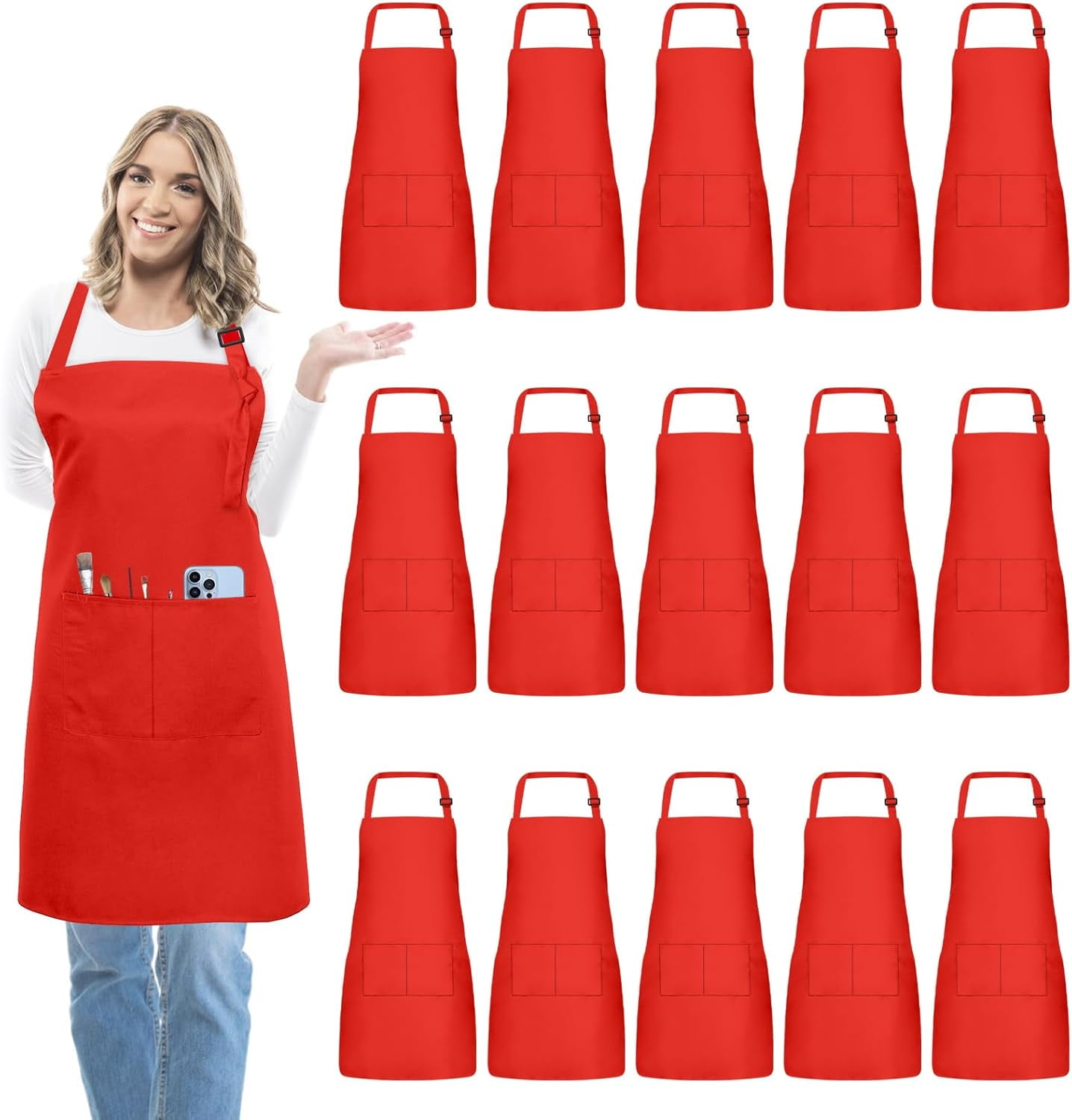 15 Pcs Adult Aprons Bulk with Pockets Adjustable Bib Chef Apron for ...