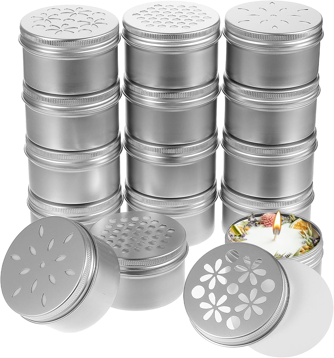 15 Pcs Aluminium Tins, 3 Style 4 Ounce Round Empty Metal Tins with ...
