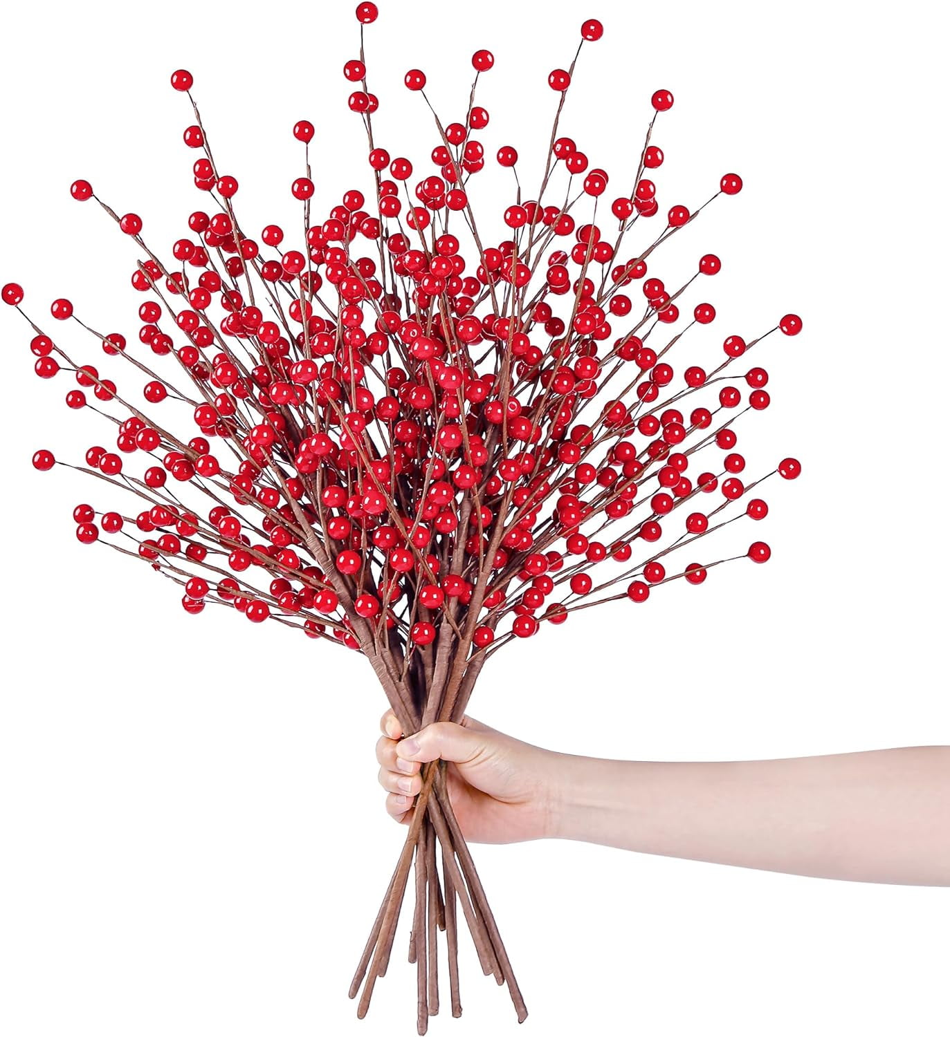 15 Pcs Artificial Berry Stems Christmas Red Berries Holly Berry ...