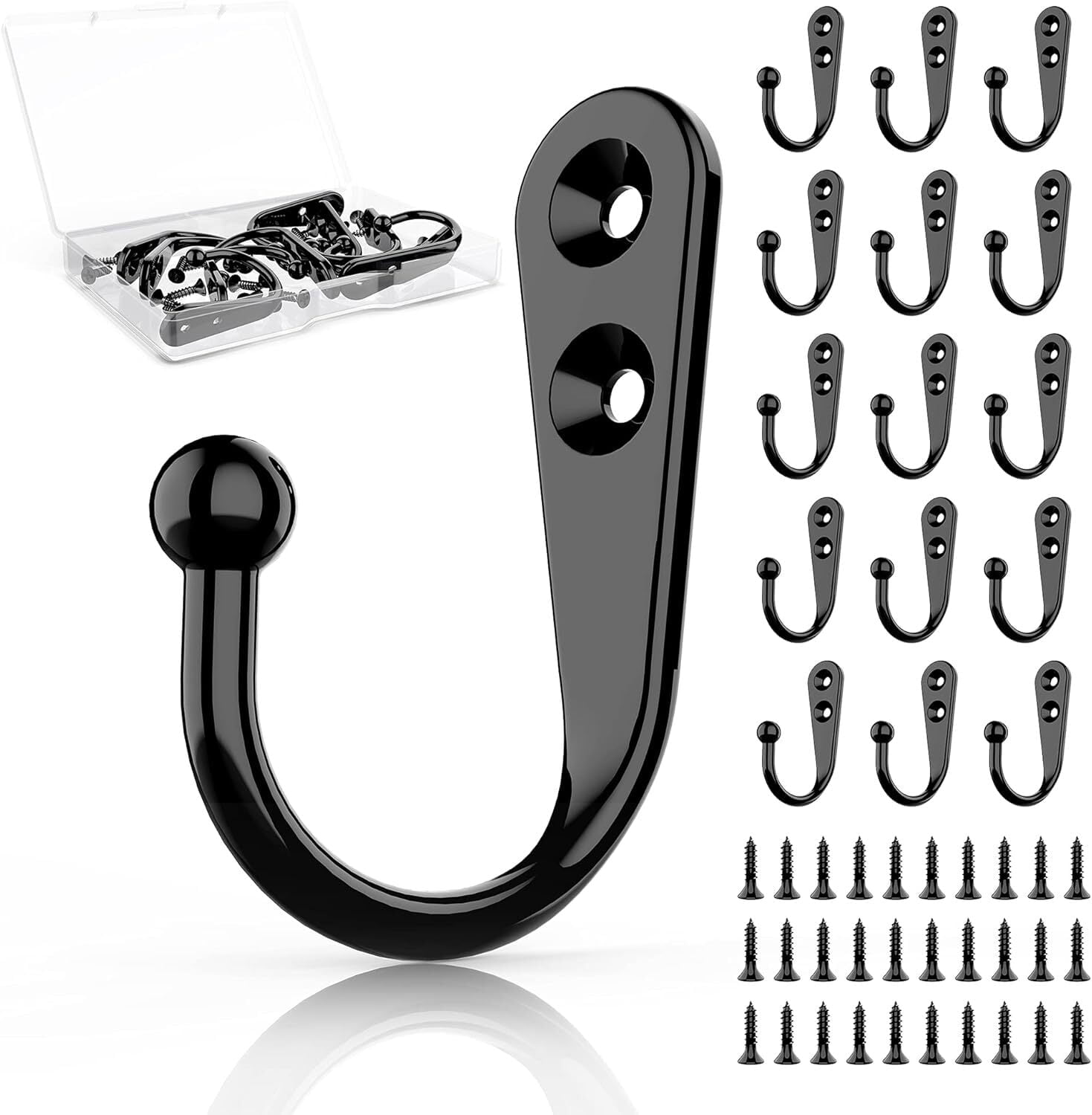 15 Pcs Black Wall Mounted Coat Hooks, Hanger Hook with 30 Pieces Screws ...