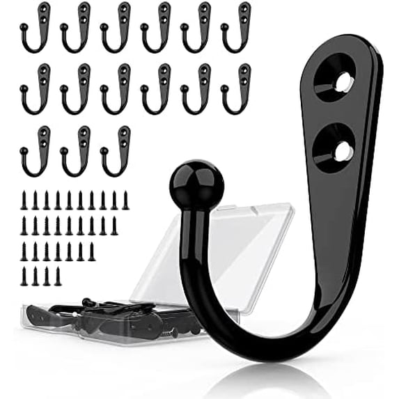 15 Pcs Black Wall Mounted Coat Hooks, Hanger Hook with 30 Pieces Screws ...