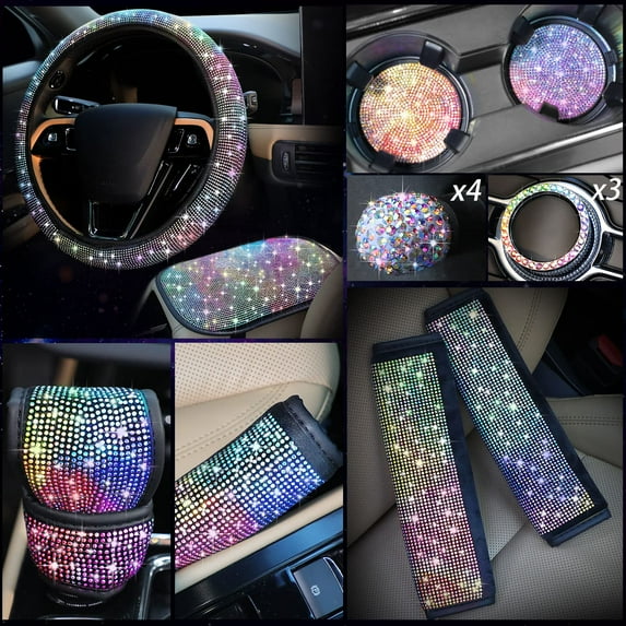 15 Pcs Bling Car Accessories Set, Include Rhinestone Wheel Cover Center ...