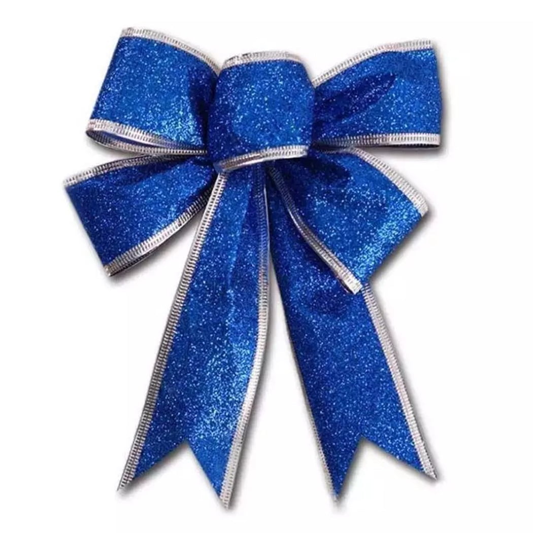 15 Pcs Blue 25cm Christmas Bow Decor Xmas Party Ornament Glitter Powder ...