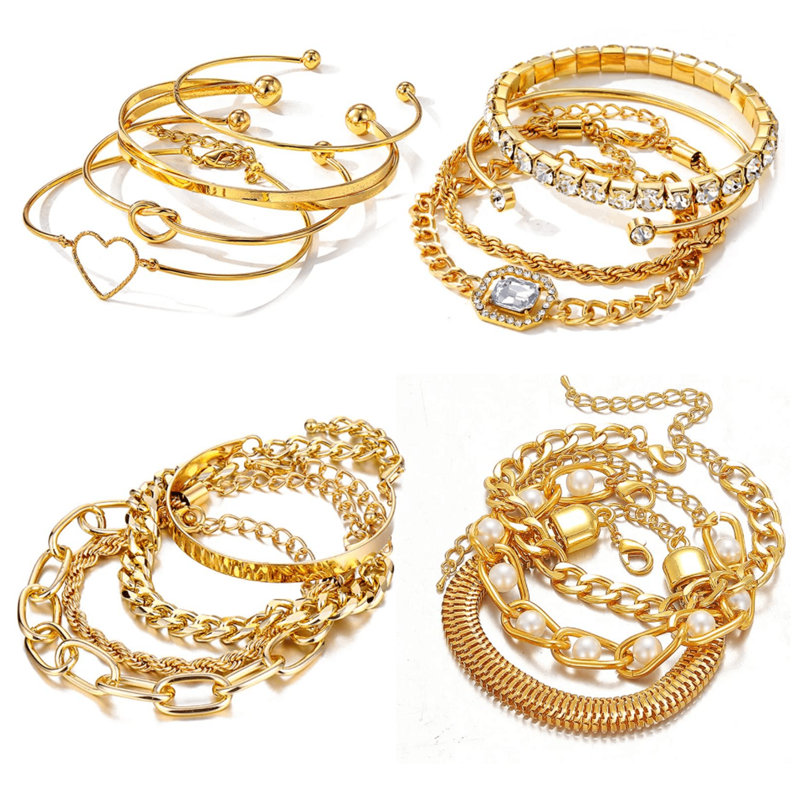 15 Pcs Bracelets Set for Women, Multiple Layered Stackable Open Cuff ...