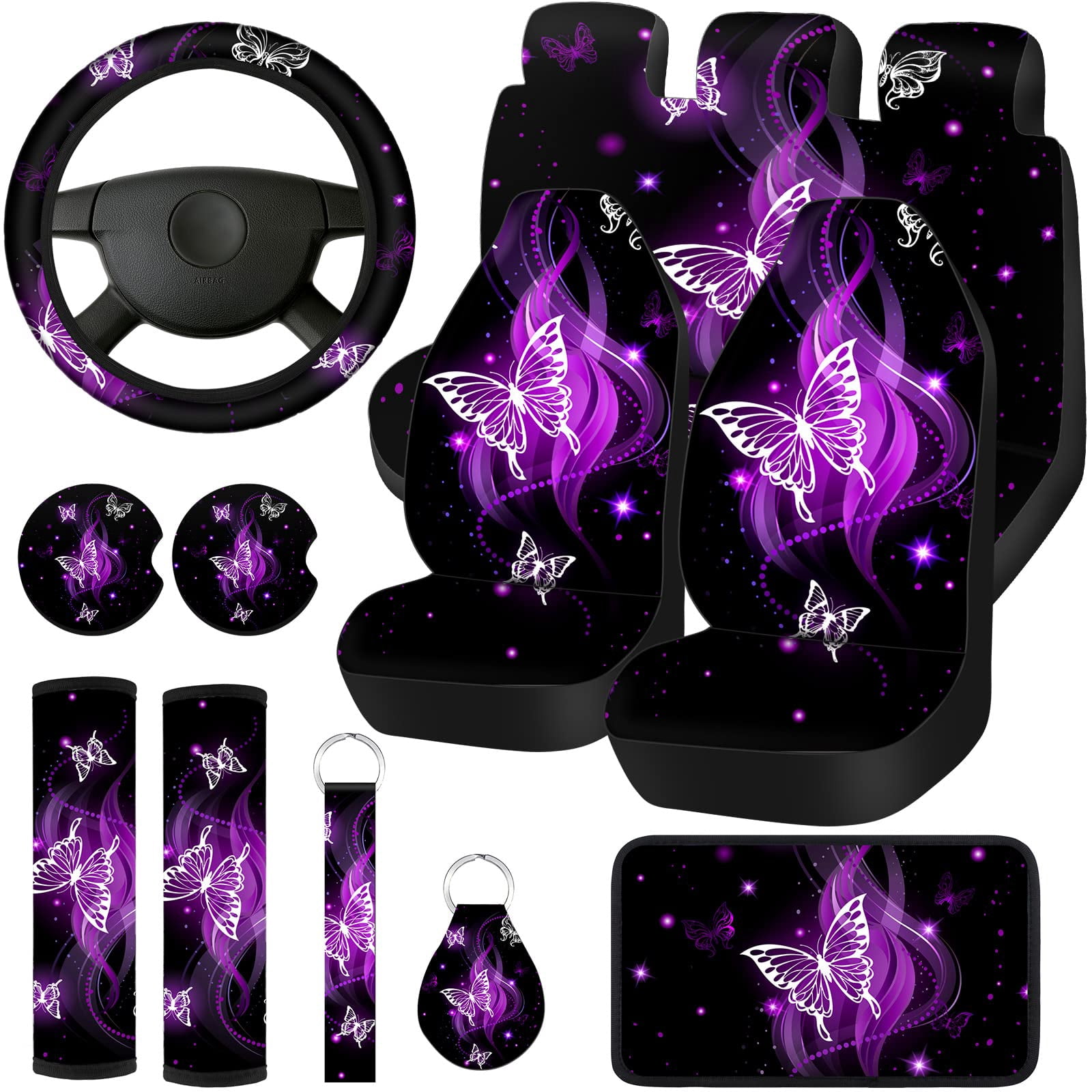 15 Pcs Butterfly Car Seat Covers Full Set Butterfly Front Rear Seat ...