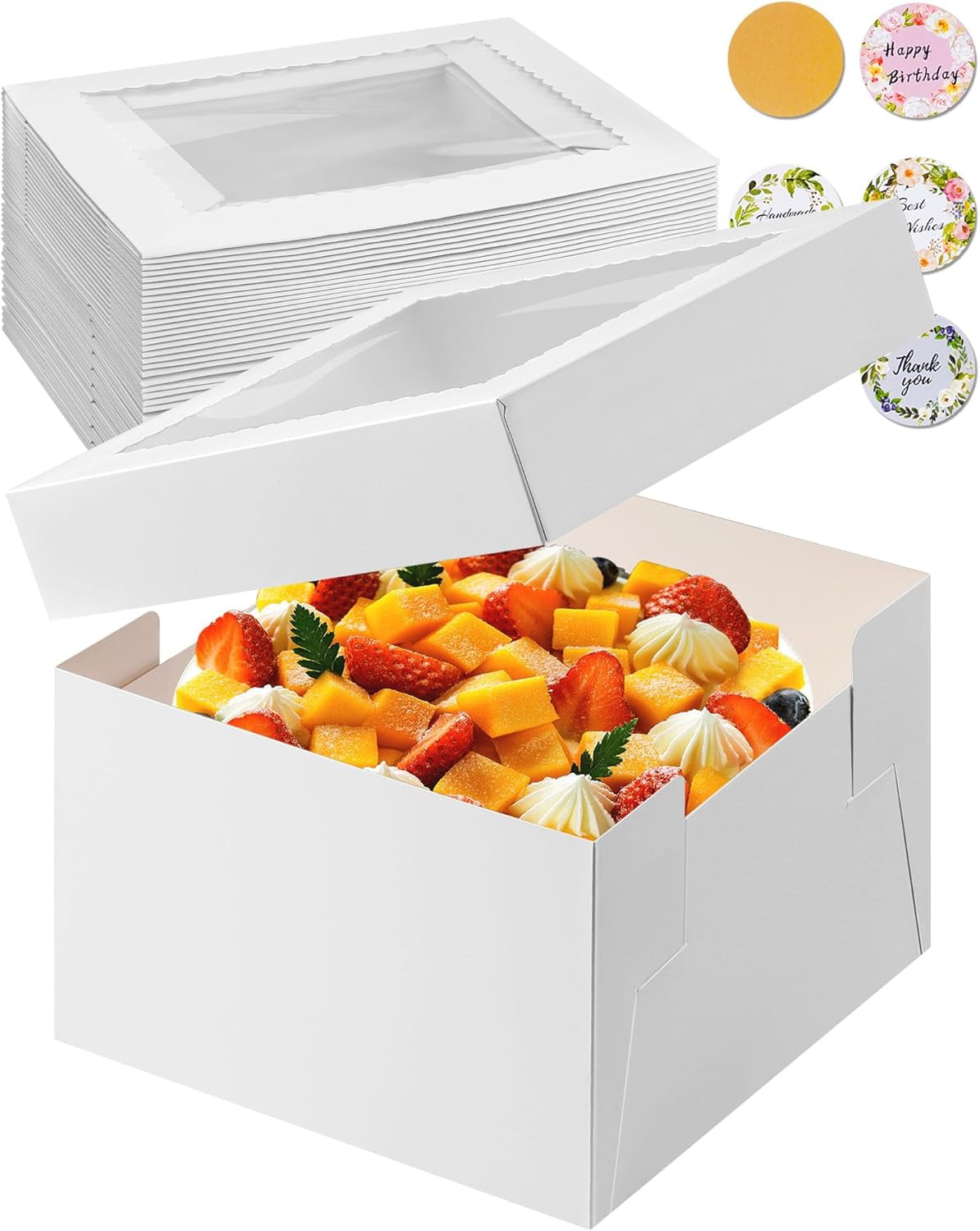 15 Pcs Cake Boxes 10x10x8 Inch White Cake Boxes with Window, Bakers ...