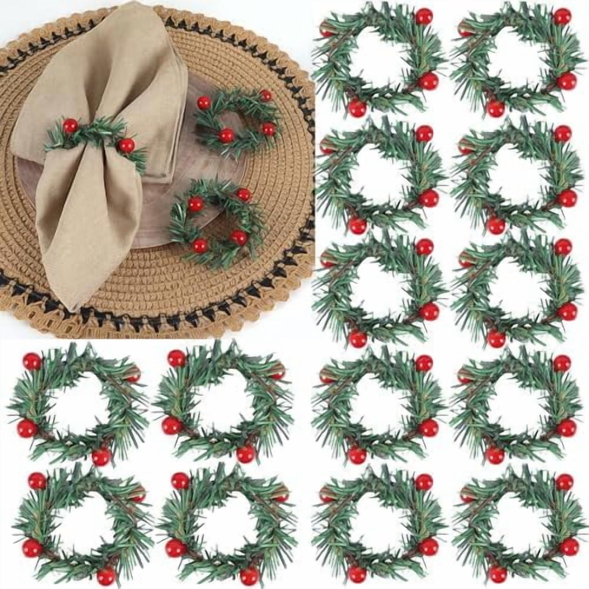 15 Pcs Christmas Napkin Rings Holly Berry Napkin Buckle Needles Wreath ...