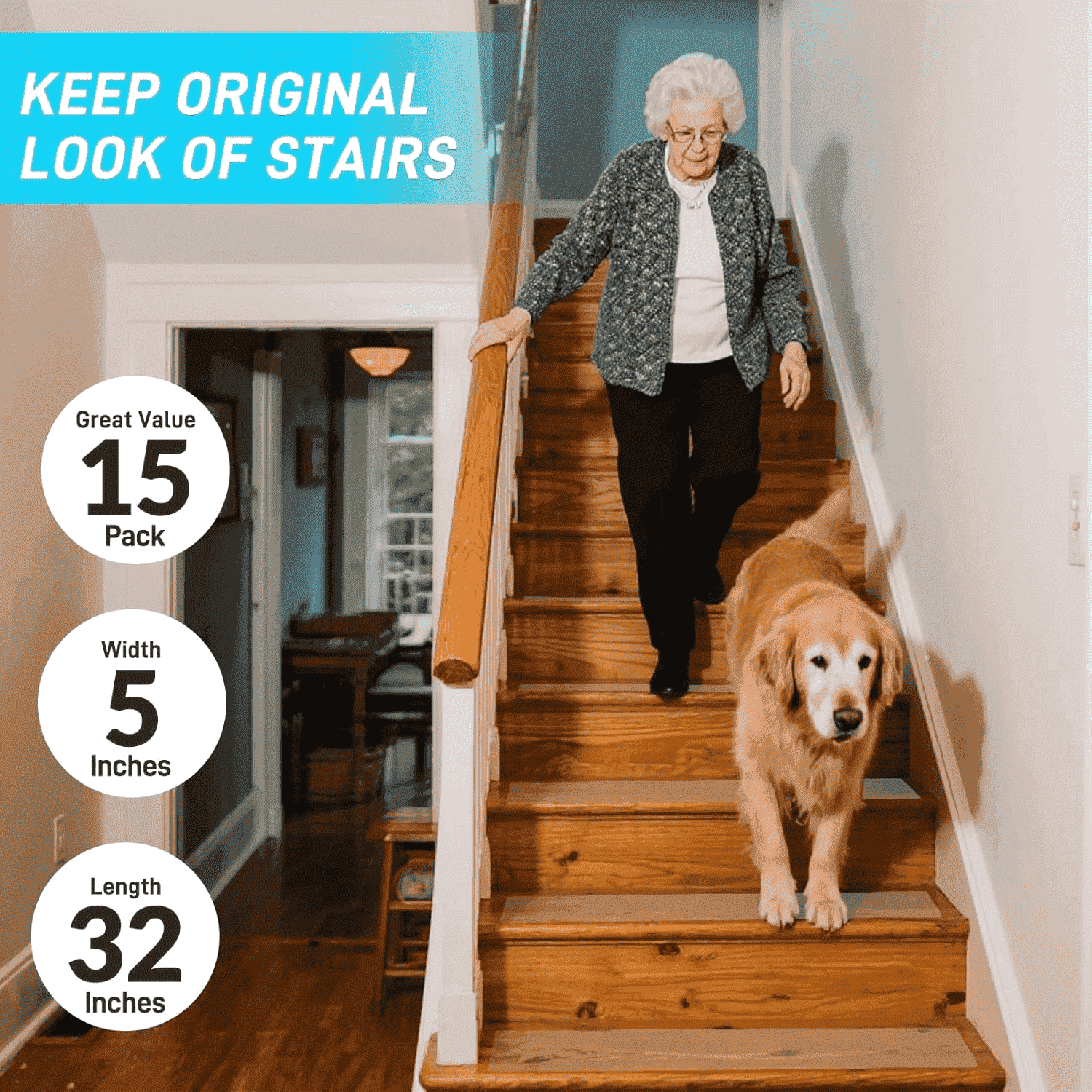 leyibo 15 Pcs Clear Stair Treads 5 x 32 inch Anti Slip Grip Stair Tape ...