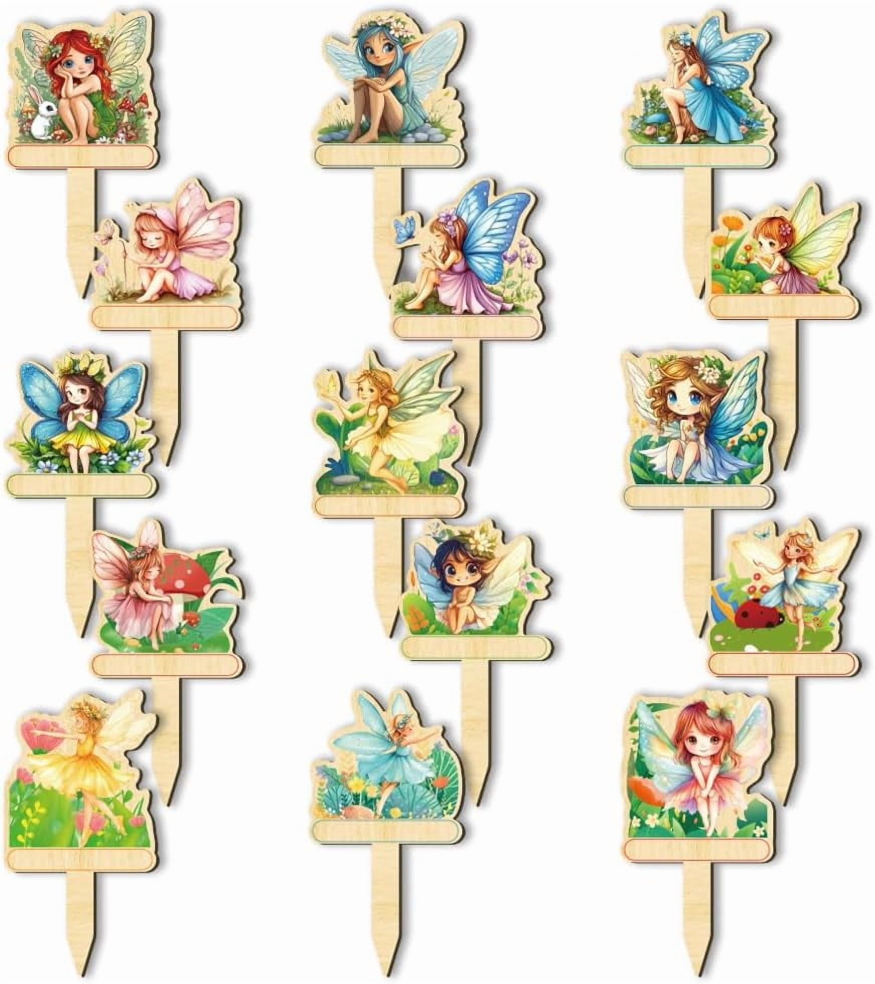15 Pcs Colorful Wood Plant Labels 15 Styles Garden Fairy Theme Garden ...