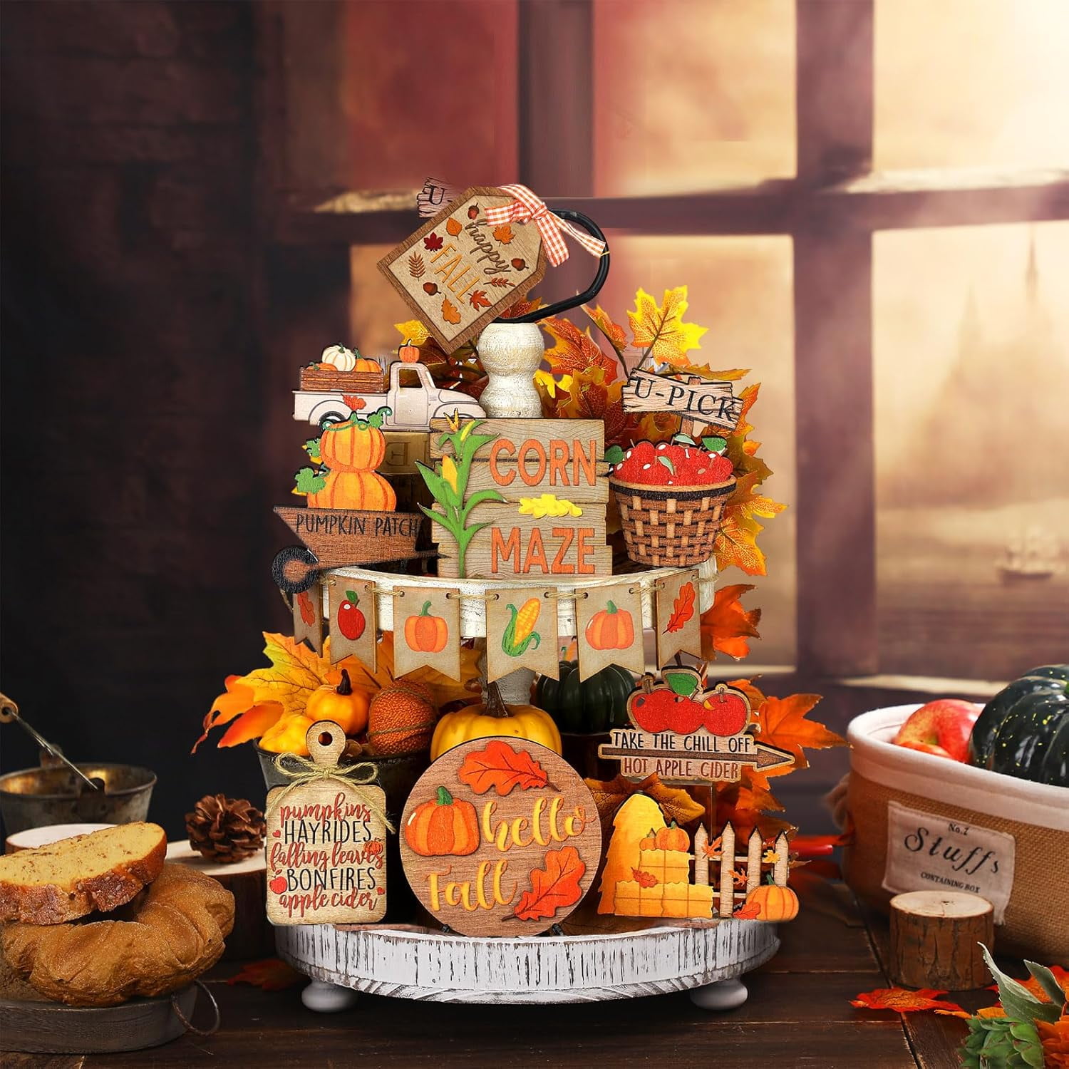15 Pcs Fall Tiered Tray Decorations Thanksgiving Table Decorations ... 15 Pcs Fall Tiered Tray Decorations Thanksgiving Table Decorations ...