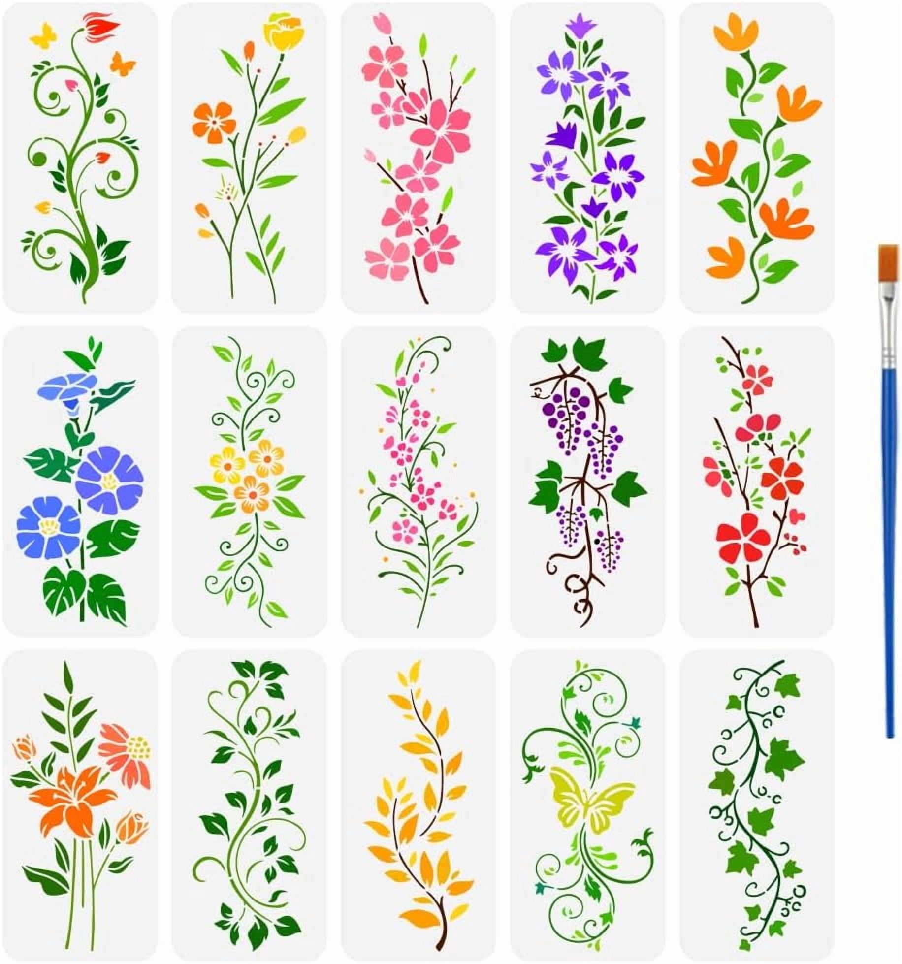 15 Pcs Flowers Vines Borders Stencils 15 Styles Borders Stencils with ...