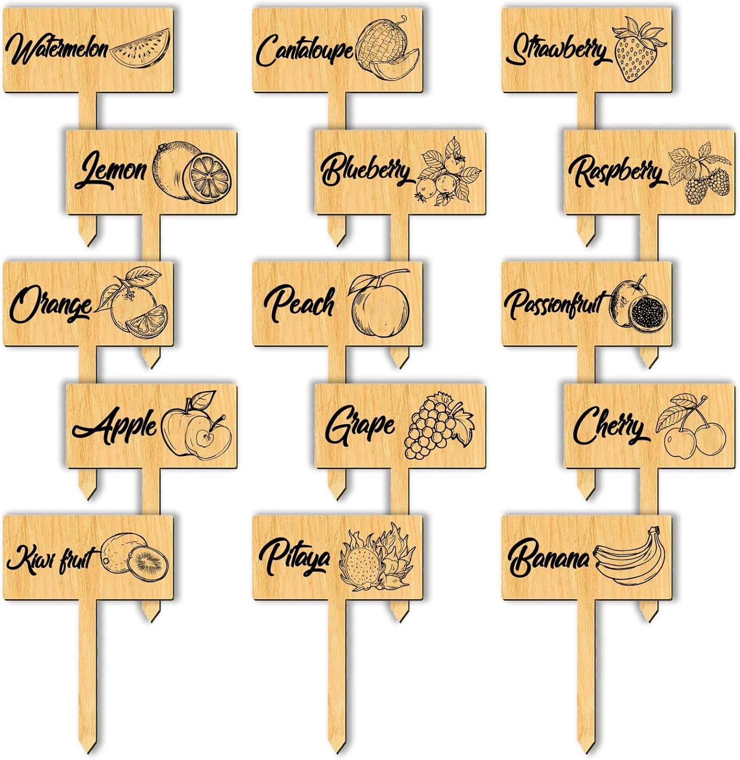 15 Pcs Funny Plant Labels Fruit Name Tags Peach Banana Grape Cherry ...