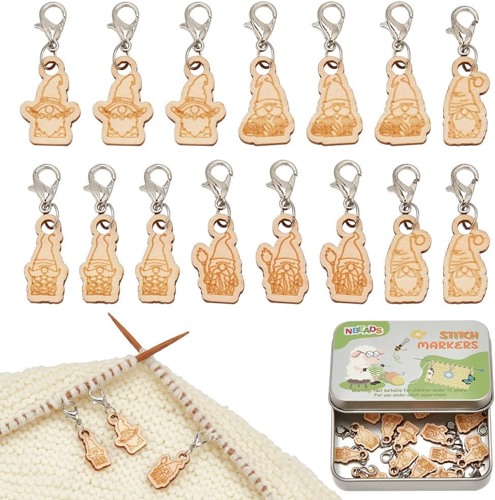 15 Pcs Garden Gnome Stitch Markers Wood Crochet Stitch Marker Removable ...