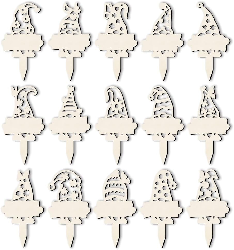 15 Pcs Garden Gnomes Plant Markers 15 Styles Wooden Funny Garden Signs ...