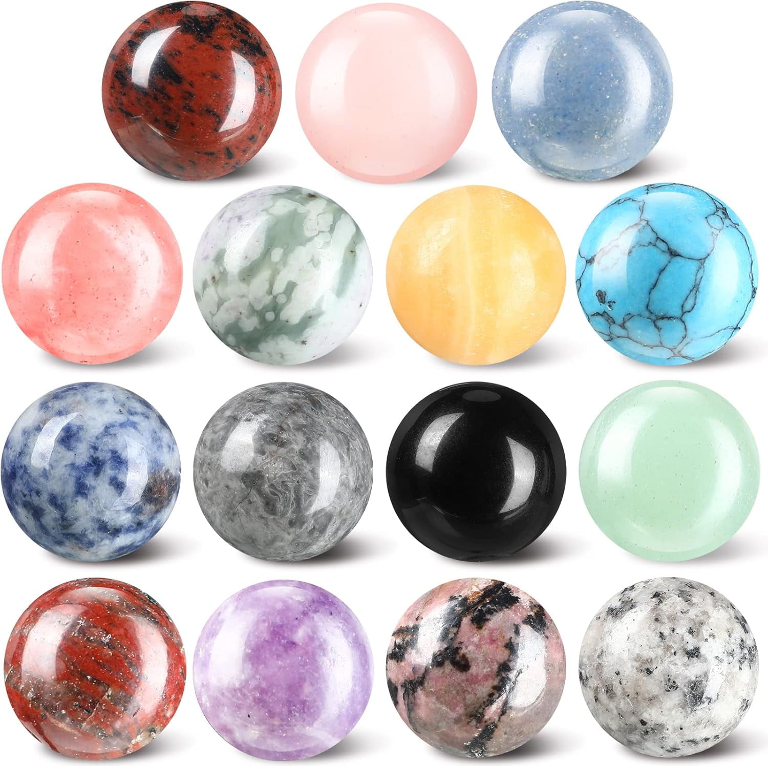 15 Pcs Gemstone Sphere Balls 1 Inch Polished Crystal Sphere Bulk Multi ...