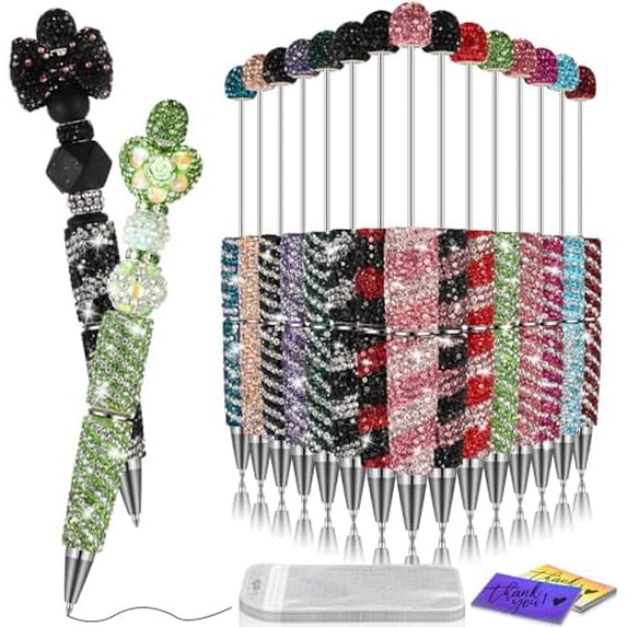 15 Pcs Glitter Beadable Pens Full Rhinestone Fancy Pens for Beads DIY ...