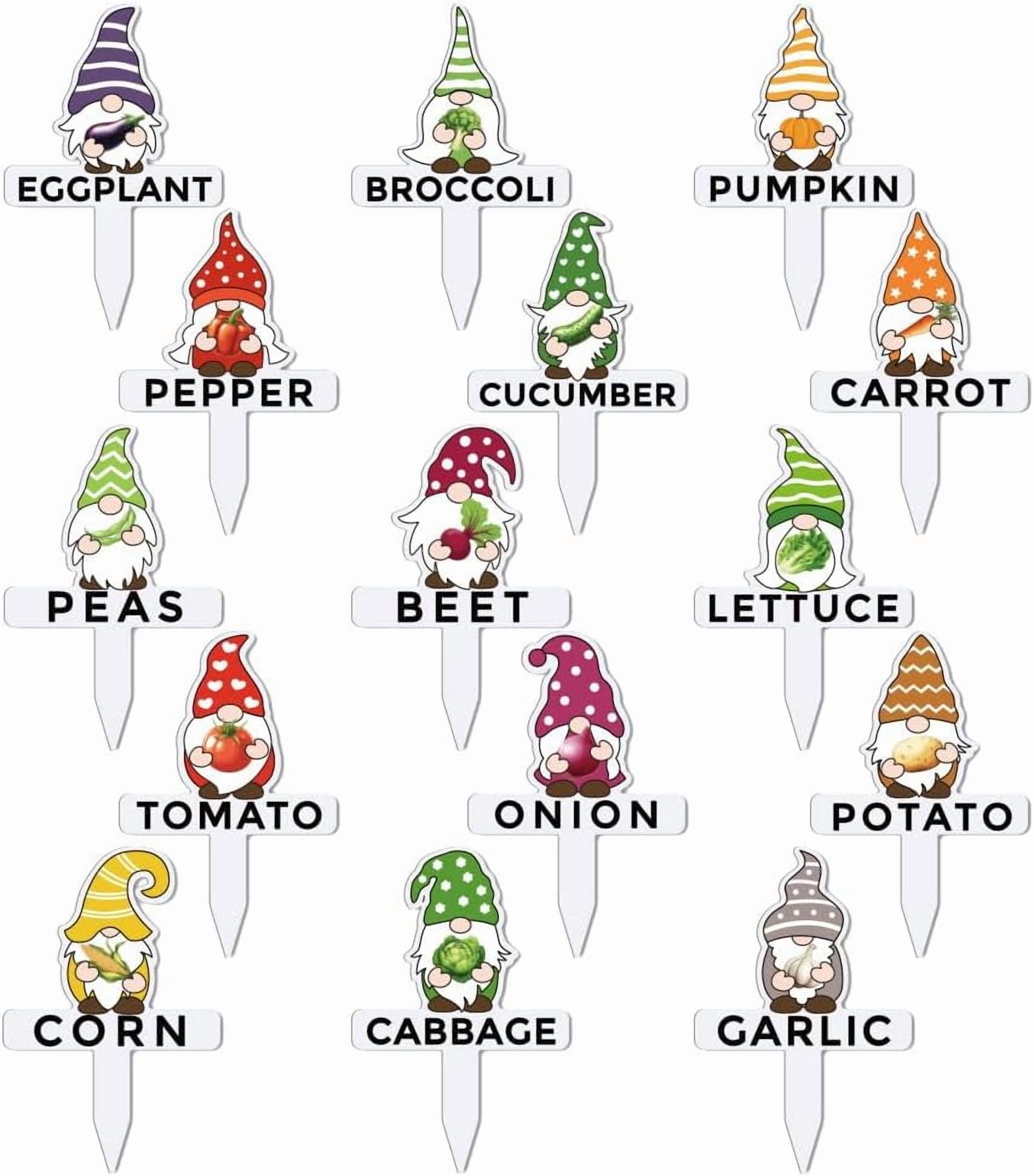 15 Pcs Gnome Plant Markers 15 Styles Vegetables Name Plants Tags Funny ...