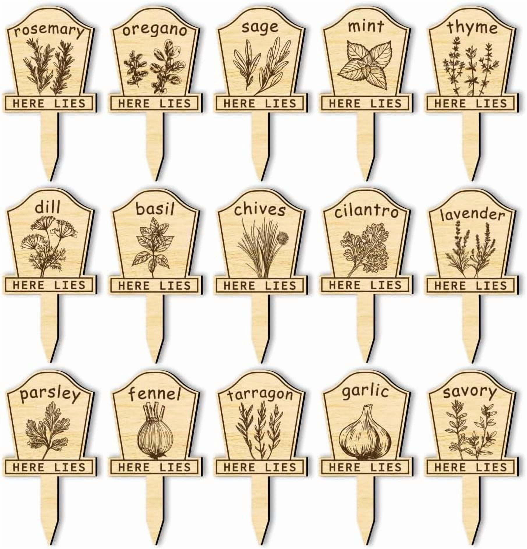 15 Pcs Herb Plant Labels Wooden Markers Tombstone Graveyard Shape Tags ...