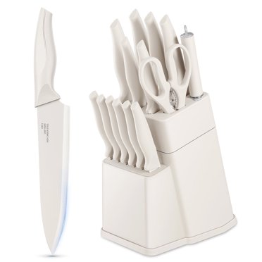 DFITO Kitchen Knife Set with Block, 15 Pieces Knife Set with Sharpening ...