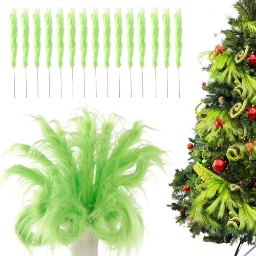 15 Pcs Lime Green Christmas Tree Topper 17'' Furry Stems Curly Picks ...