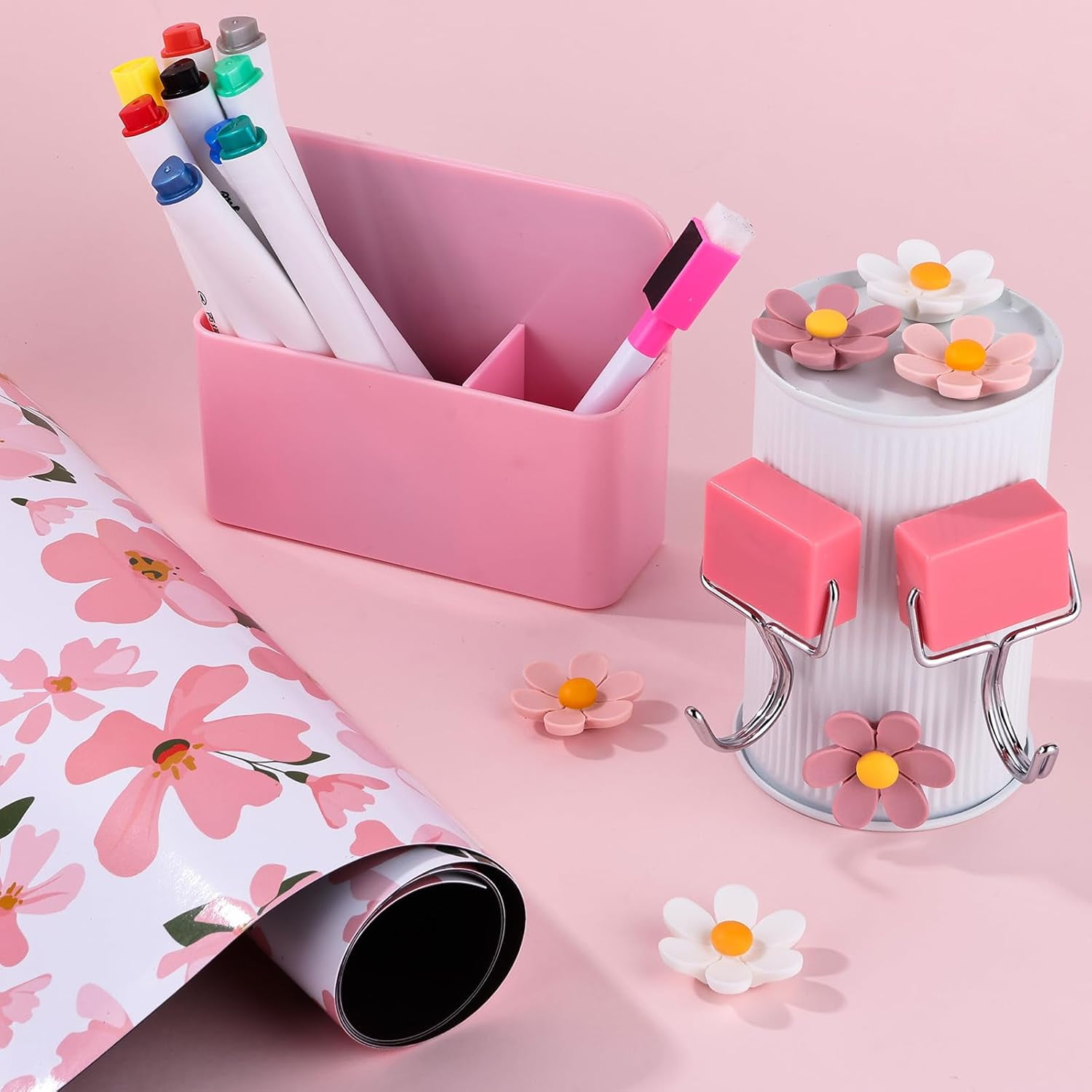 15 Pcs Locker Accessories Kit Pink Flower Magnetic Decor for Girls Back ...