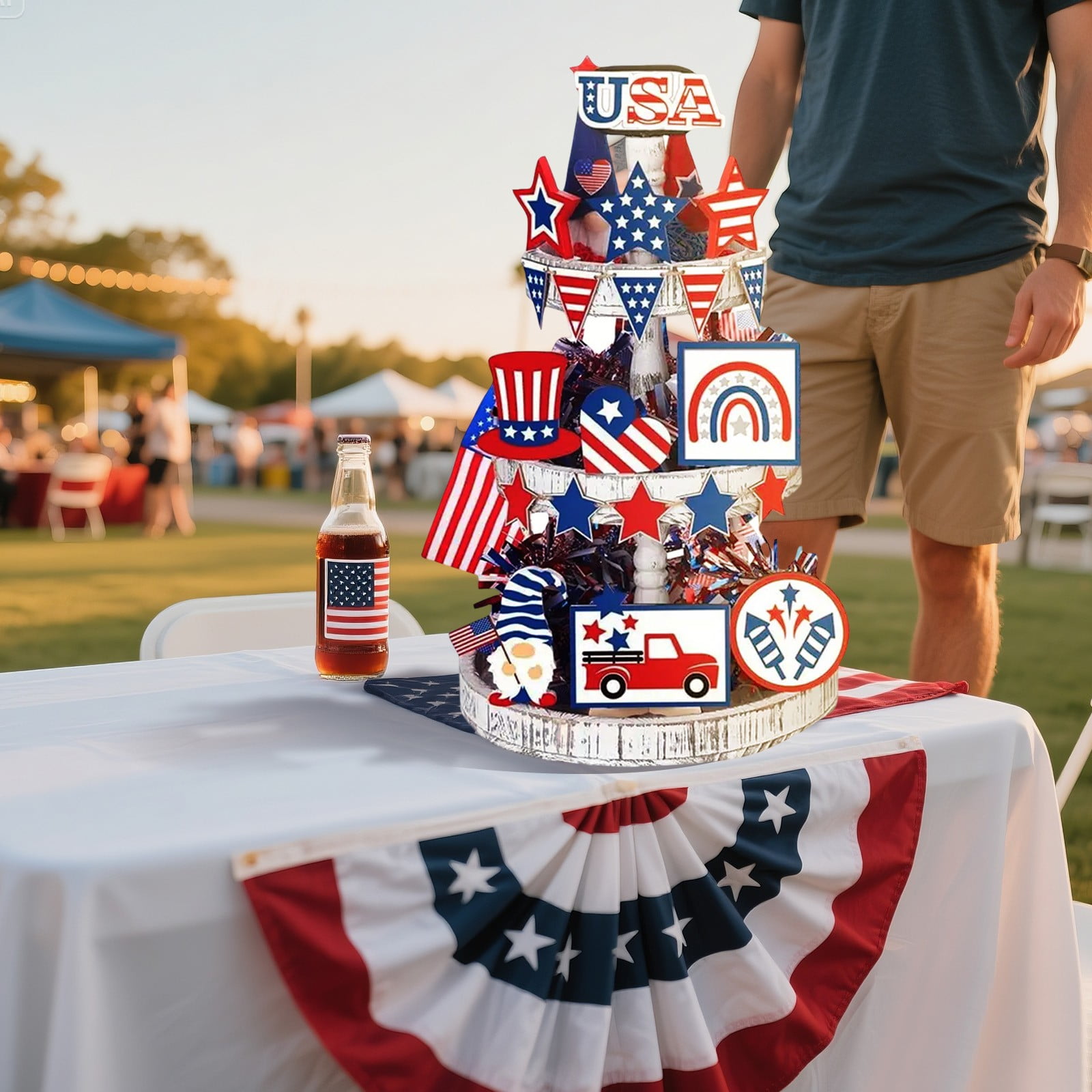 15 Pcs Memorial Day Decor 4th of July Patriotic Tiered Tray Decor ...