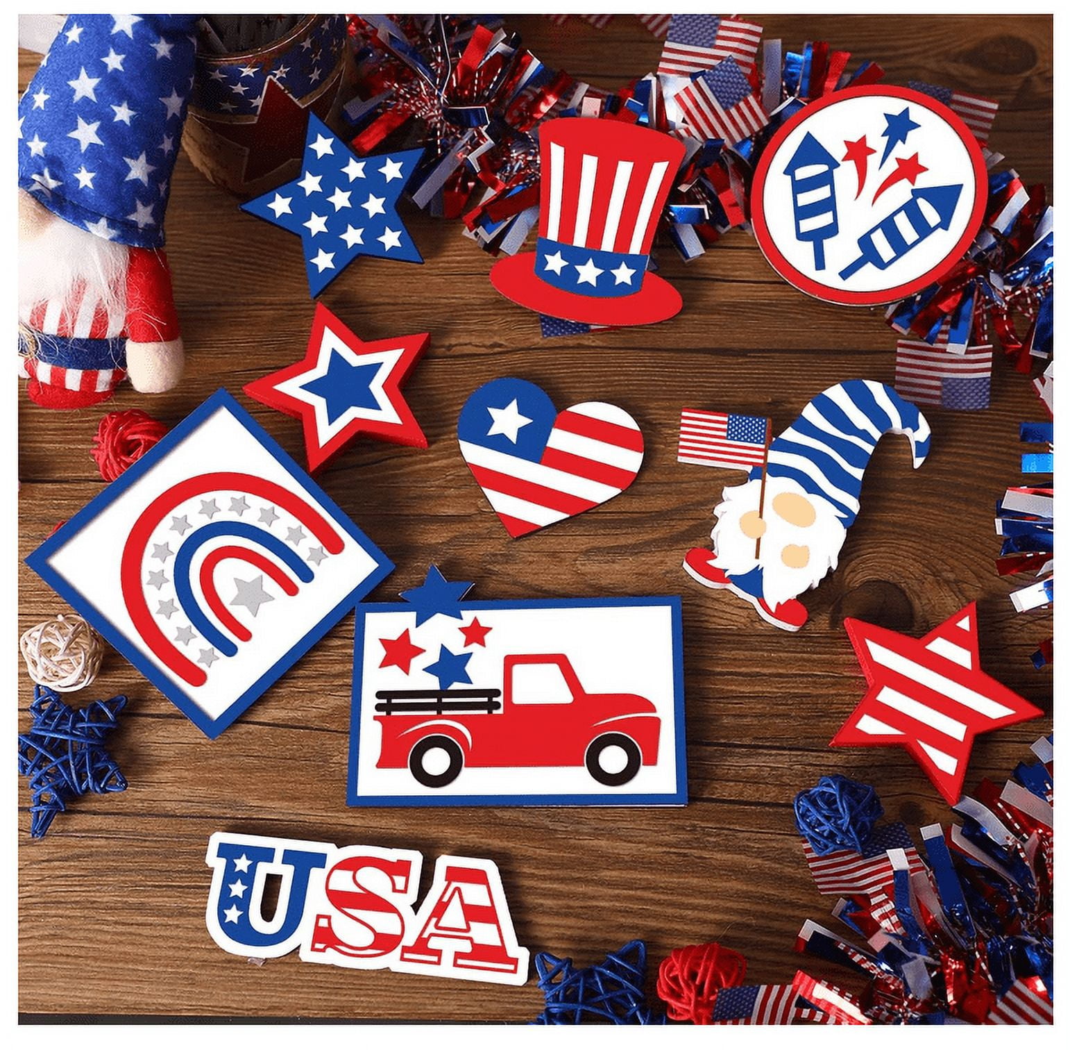 15 Pcs Memorial Day Tiered Tray Decor Set Rustic Patriotic Independence ...