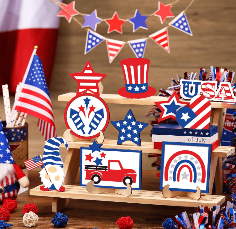 15 Pcs Memorial Tiered Tray Decor Patriotic Decoration 4th of July ...