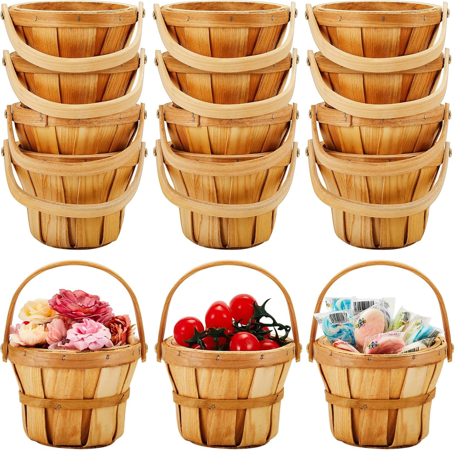 15 Pcs Mini Wooden Apple Baskets Bulk for Gifts 4 x 5.1 Inch Mini Berry ...