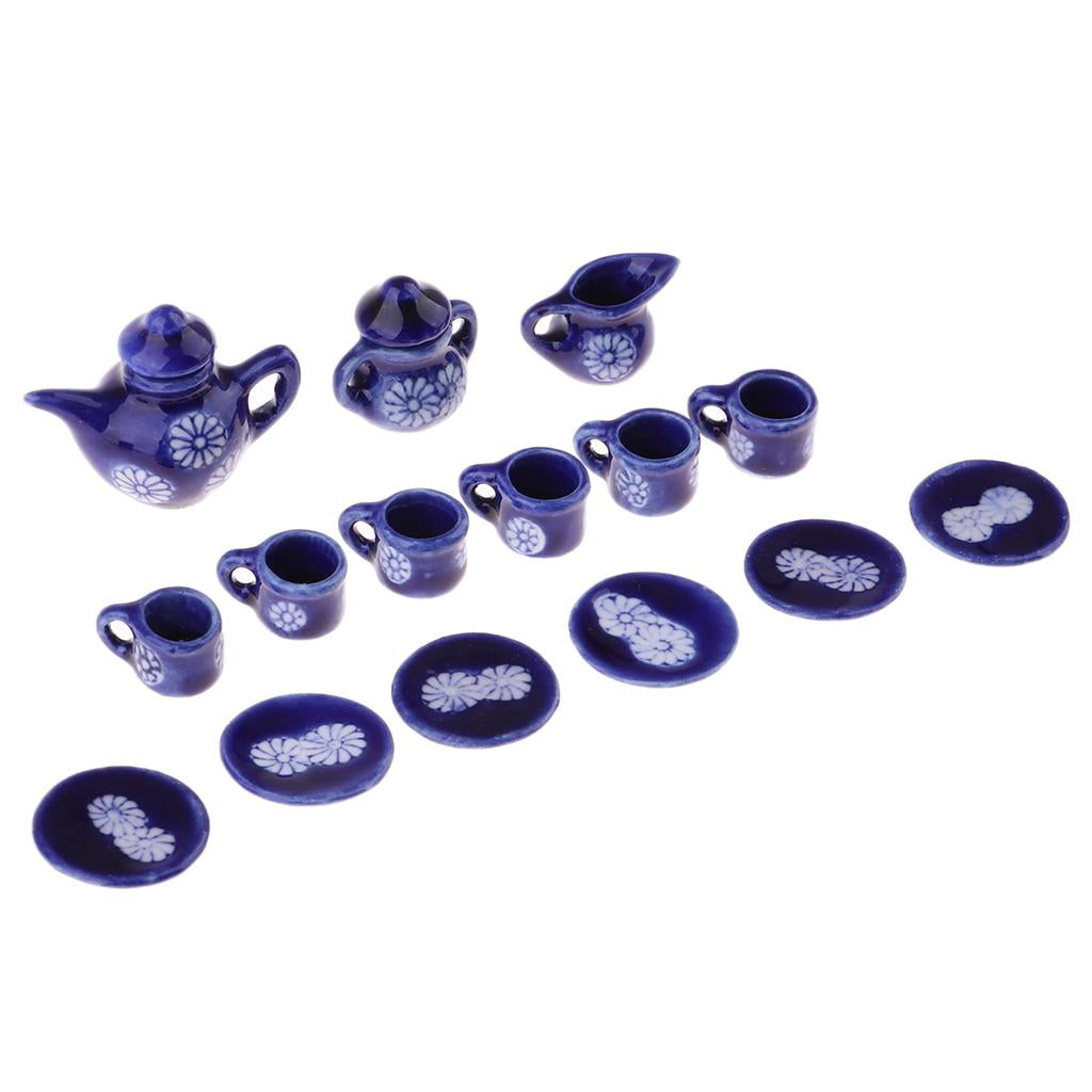 15 Pcs Miniature Dining Ware Porcelain Tea Set Dish Cup Plate Dolls ...