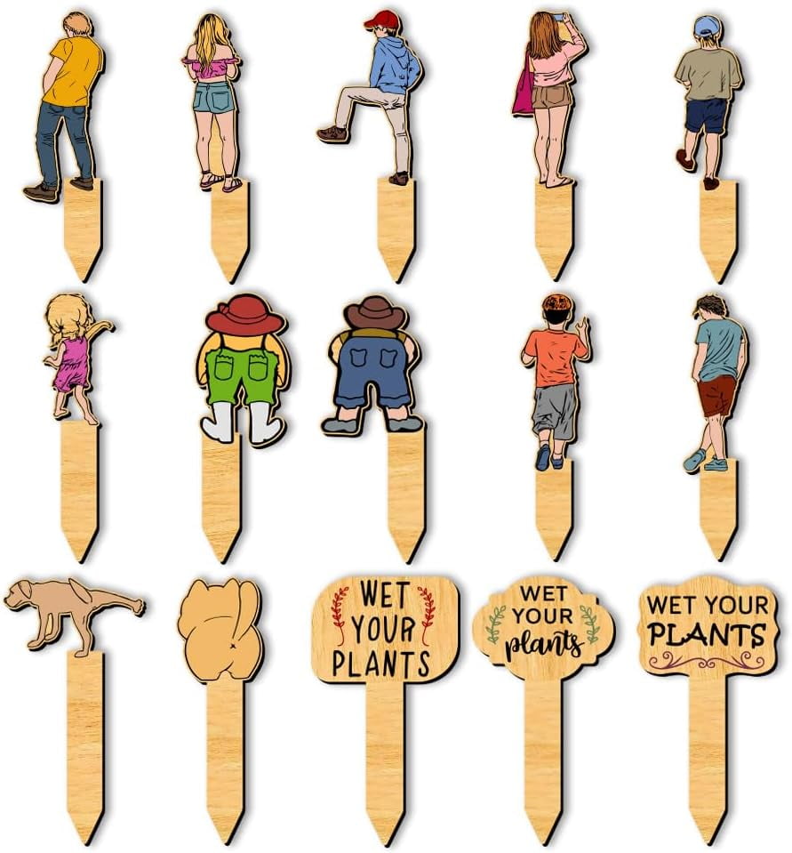 15 Pcs Peeing Theme Funny Plant Markers Peeing People and Animal Plant ...