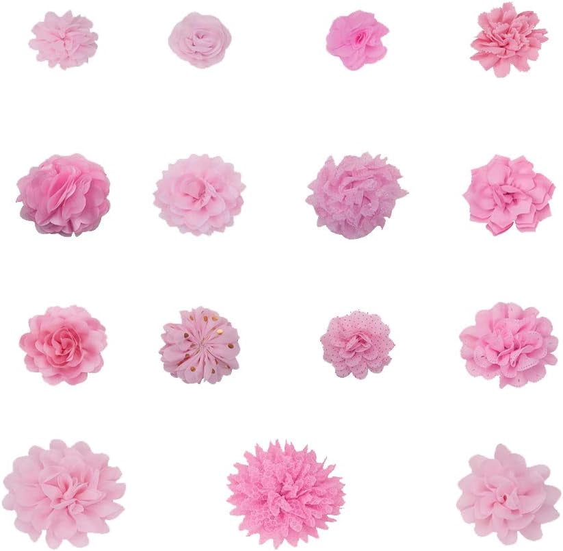 15 Pcs Pink Chiffon Flowers 15 Different Types of Handmade Woven ...