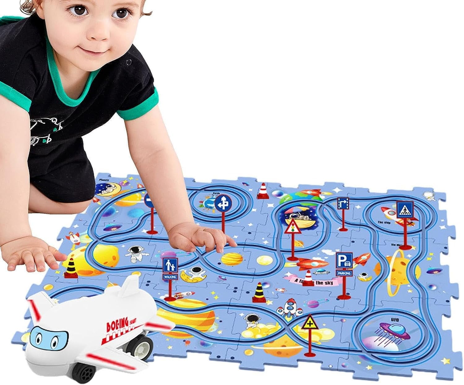 15 Pcs Puzzle Track Car Play Set, Trianu DIY Puzzle Tracks with ...