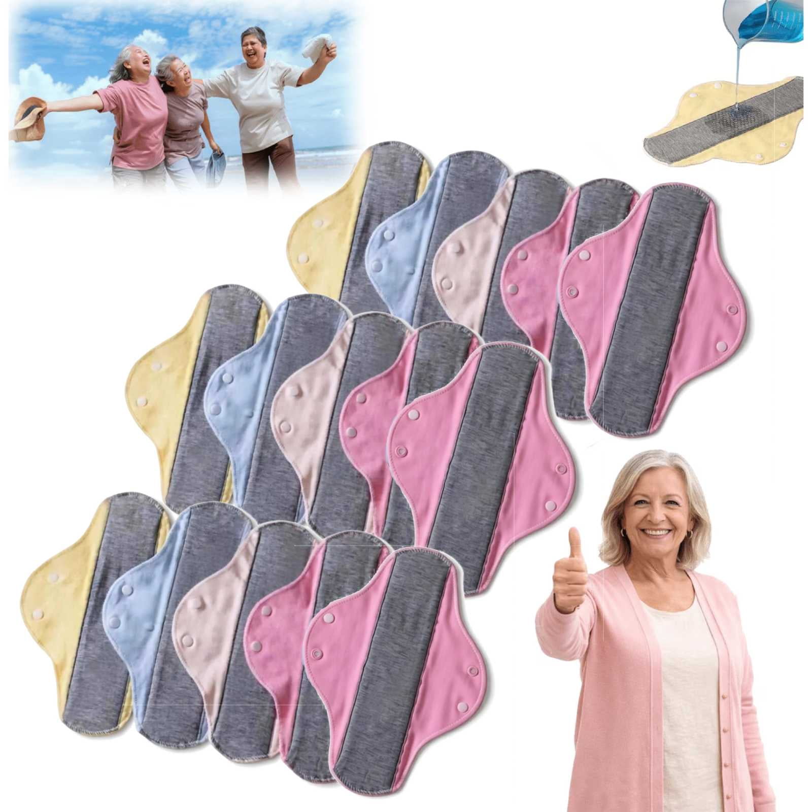 15 Pcs Reusable Leak-Proof & Waterproof Washable Incontinence Pads with ...