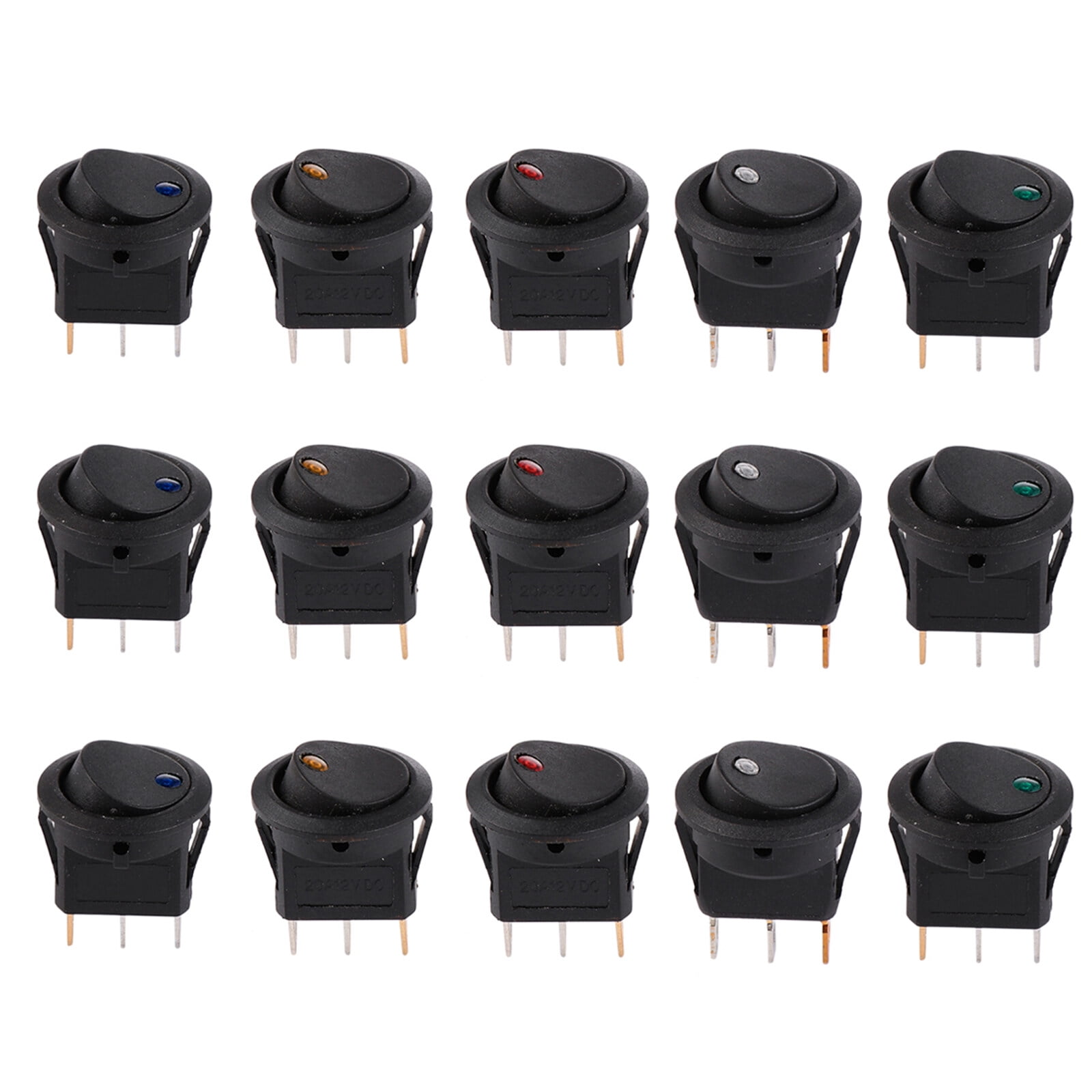 15 Pcs Rocker Switch for Illuminated LED Light Round Toggle LED Power ...