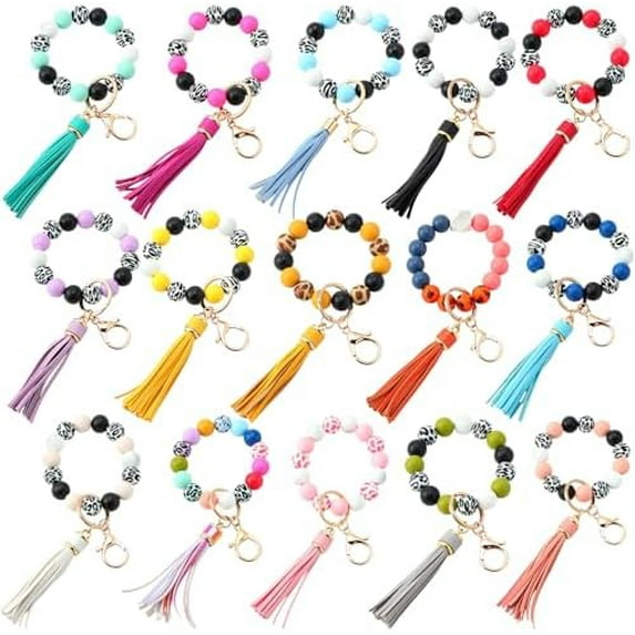 15 Pcs Silicone Beaded Key Ring Bracelet for Women Portable Car Key ...